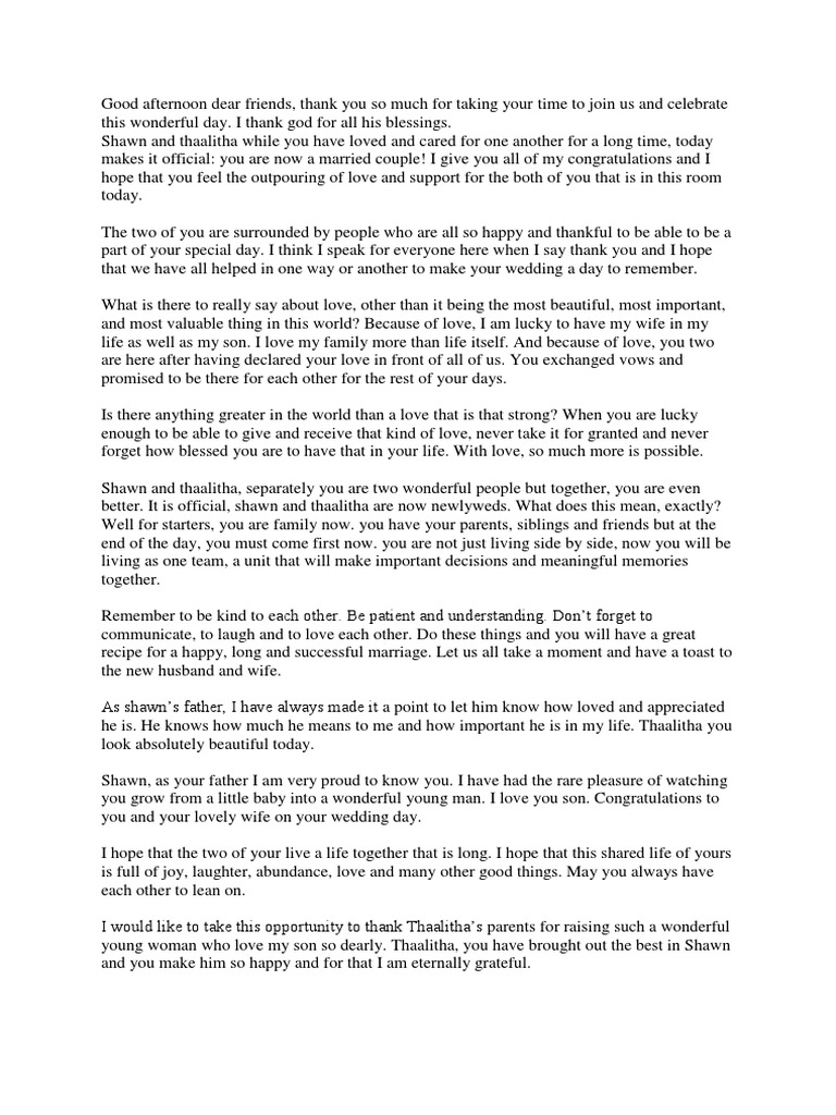 Speech | PDF | Love | Wedding