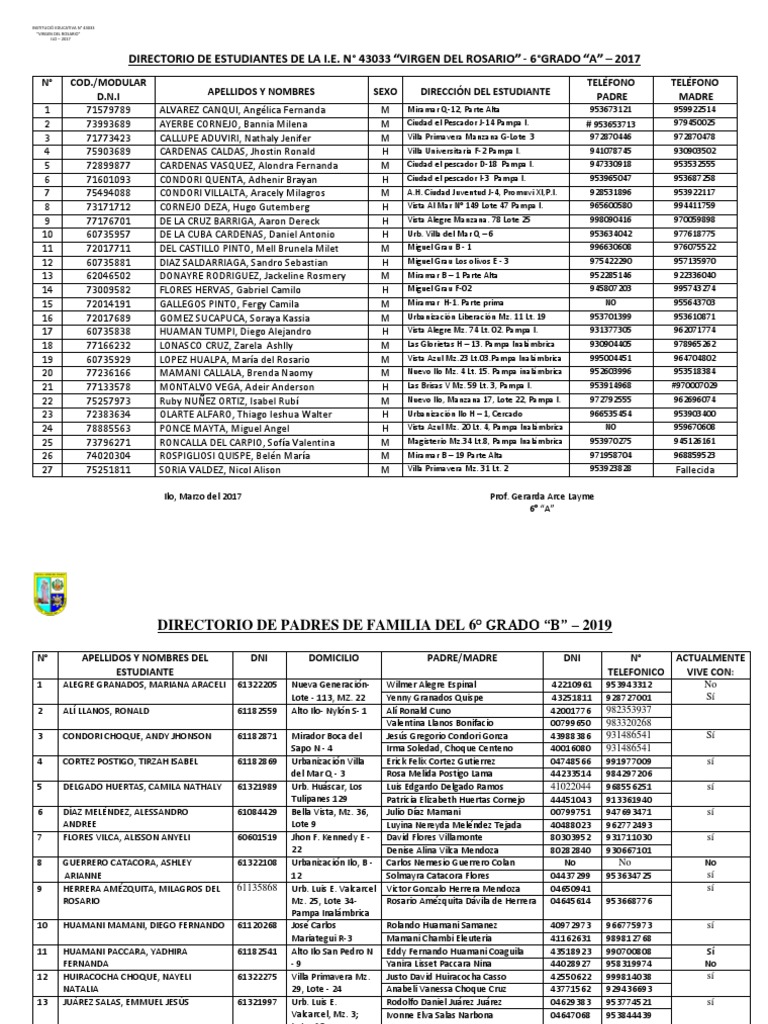 Directorio de Estudiantes 6 B 2019 | PDF | Agitación