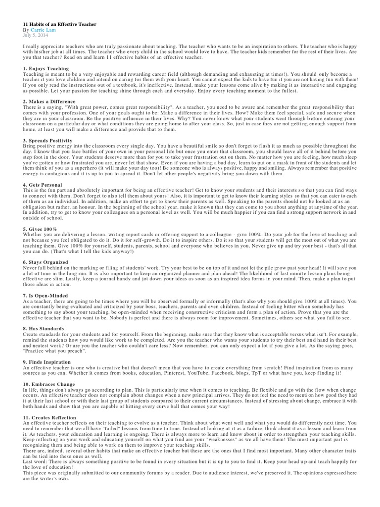 11 Habits of An Effective Teacher | PDF | Teachers | Classroom