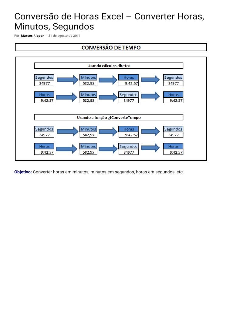 Conversão de Horas Excel – Converter Horas, Minutos, Segundos ...
