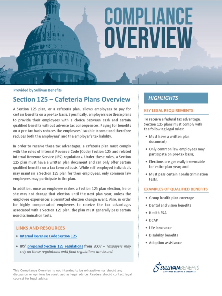 Section 125 Cafeteria Plans Overview | PDF | Employee Benefits ...