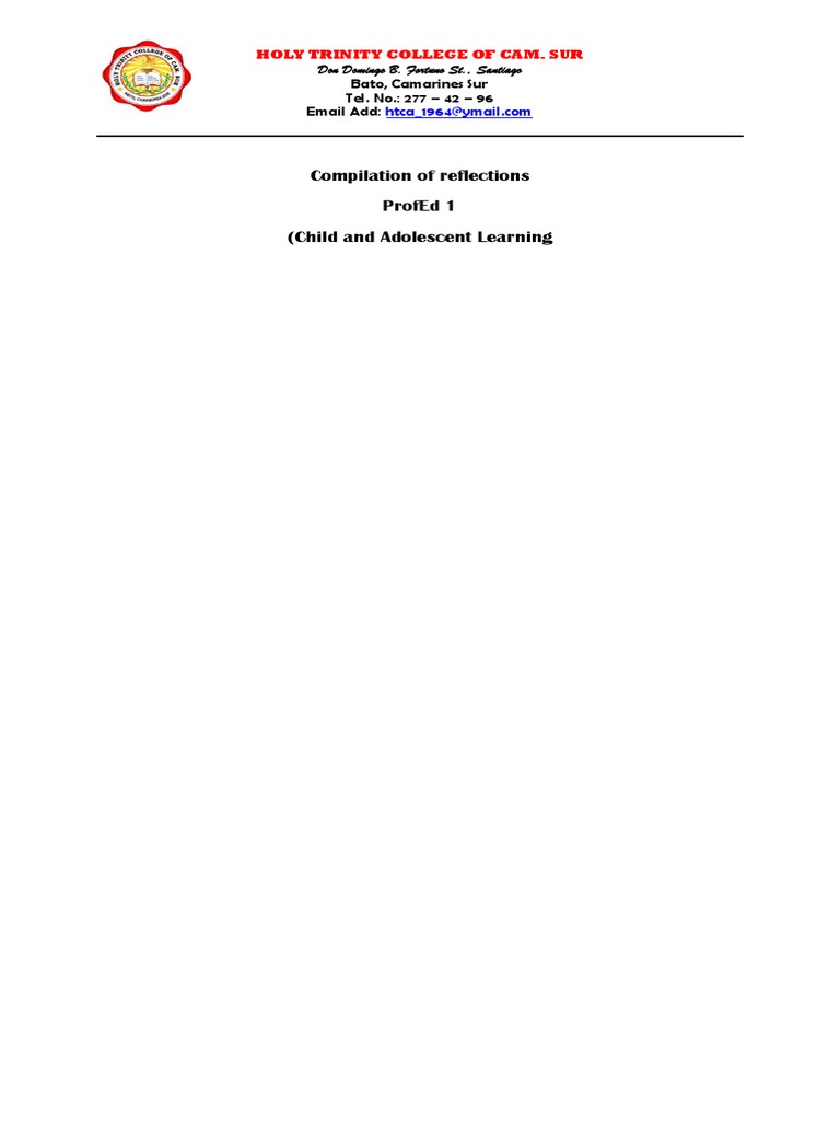 Compilation of Reflections Profed 1 (Child and Adolescent Learning | PDF | Id | Cognitive ...