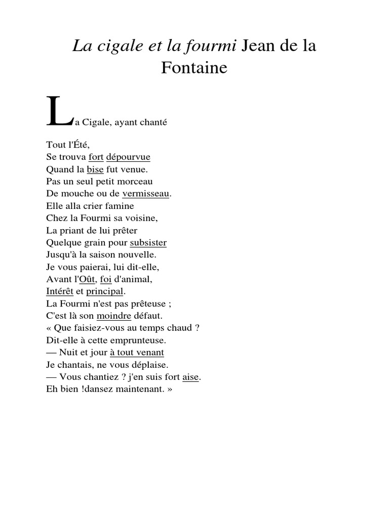 La Cigale Et La Fourmi Jean de La Fontaine | PDF | Fourmi | Insectes