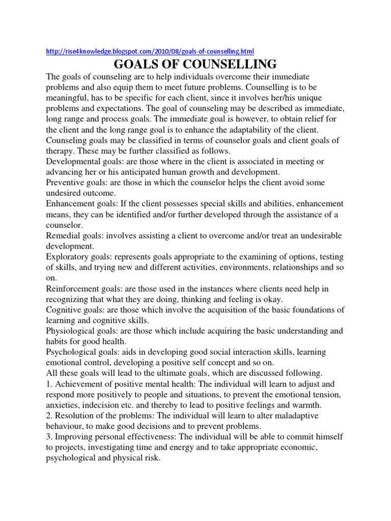 Counseling Goals | PDF | Psychotherapy | Goal