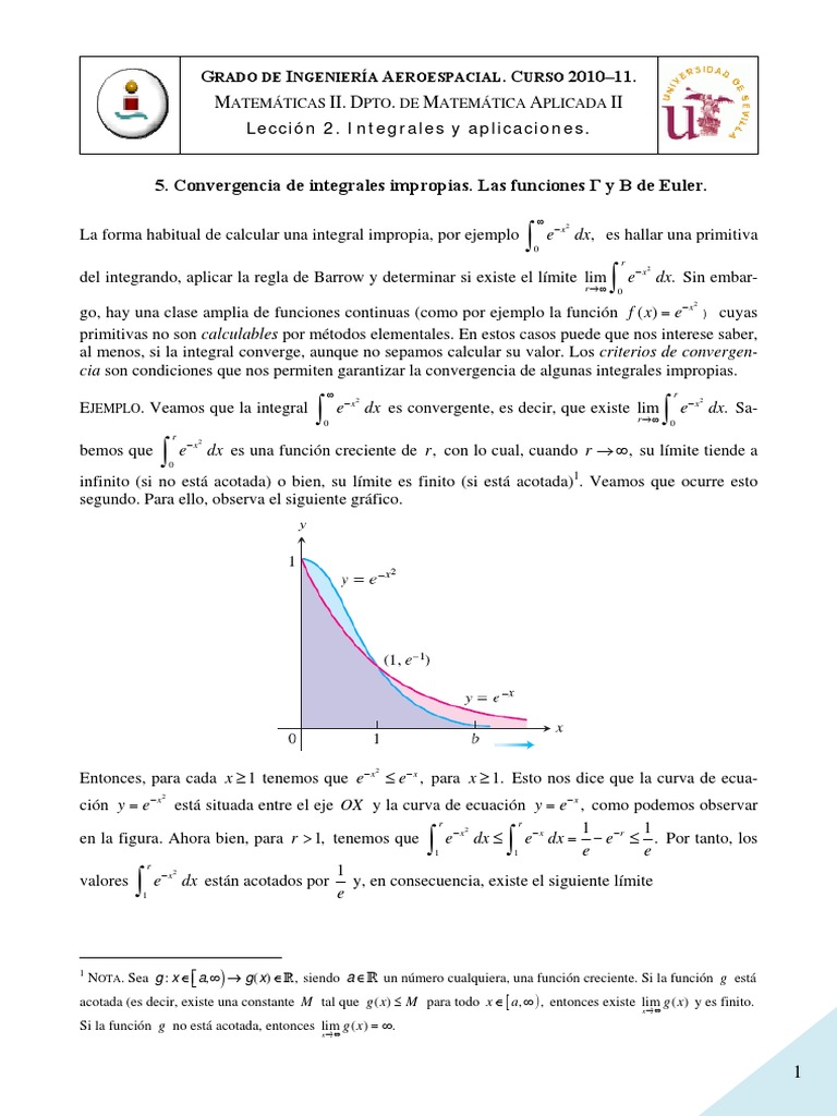 5. Convergencia de Integrales Impropias. Las Funciones Γ y Β de Euler ...