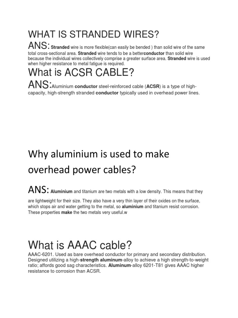 What Is Acsr Cable? Ans:: Why Aluminium Is Used To Make Overhead Power ...