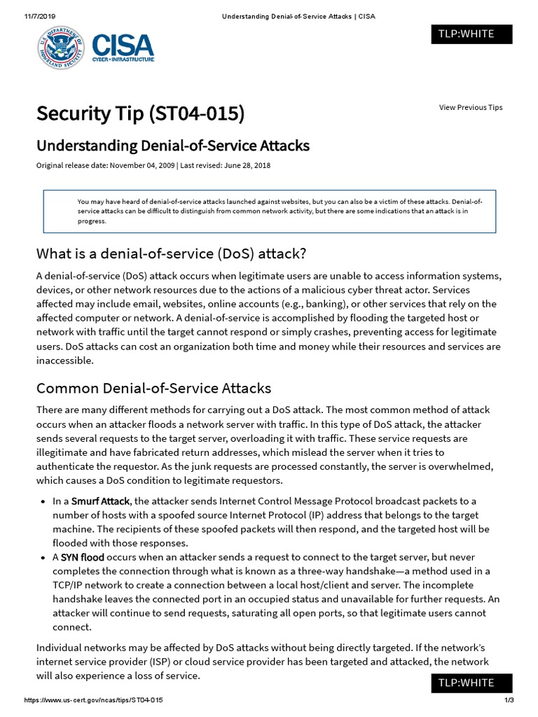 Understanding Denial-Of-Service Attacks - CISA | Download Free PDF ...