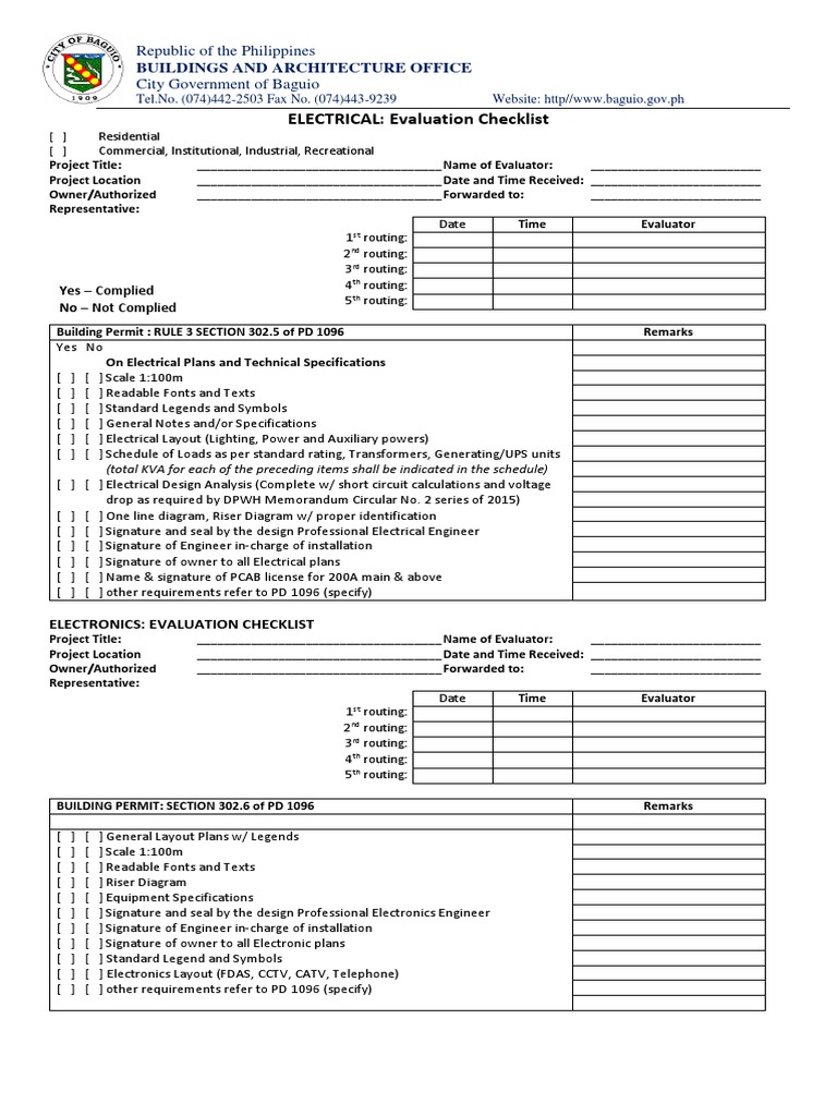 Electrical Evaluation Checklist (For Building Permit) | PDF ...