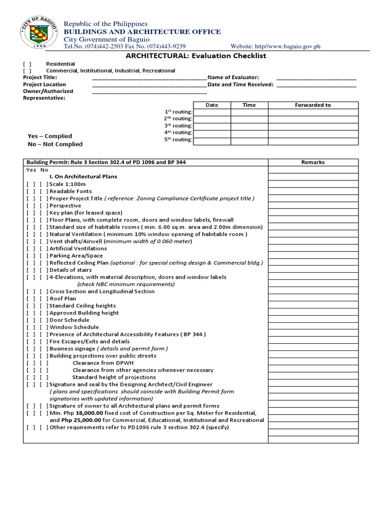 Architectural Evaluation Checklist (For Building Permit) | PDF ...