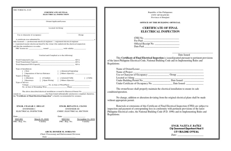 Electrical Inspection Certificate | PDF | Electrical Wiring | Electrician