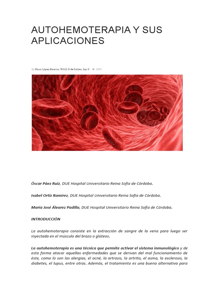 Autohemoterapia y Sus Aplicaciones | PDF | Inflamación | Sistema inmune