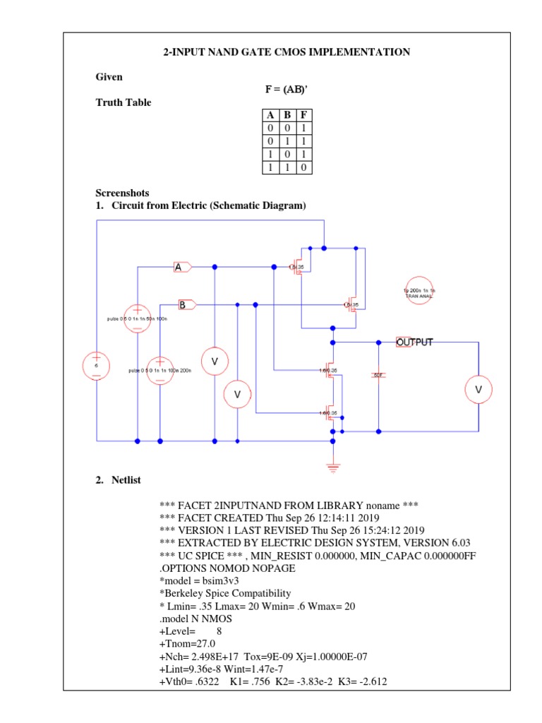 2-Input Nand Gate Cmos Implementation Given F (AB) ' Truth Table A B F ...