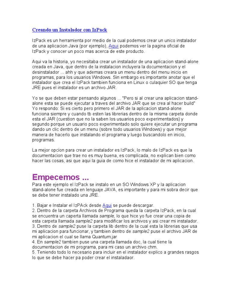 Creando Un Instal Ad or Con IzPack | PDF | Archivo de computadora | Java (lenguaje de programación)