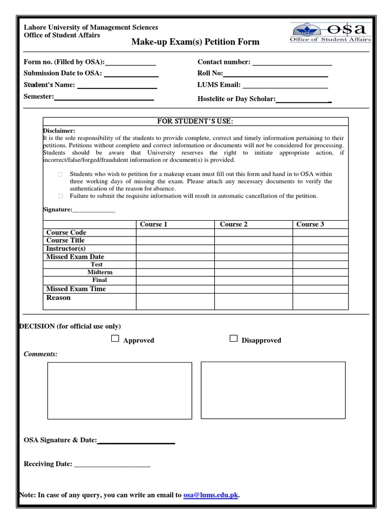 Missed Exam Petition Form | PDF