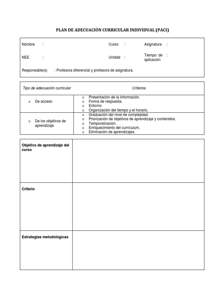Formato para Completar PACI | PDF