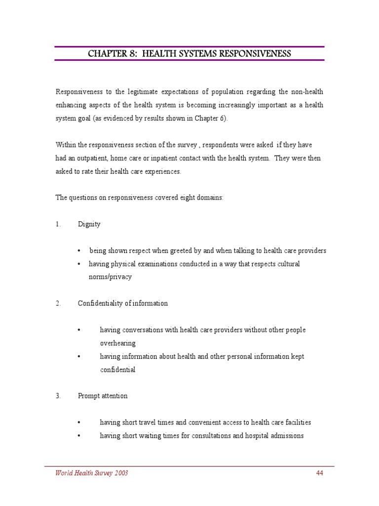 Chapter 8: Health Systems Responsiveness | PDF | Patient | Health Care