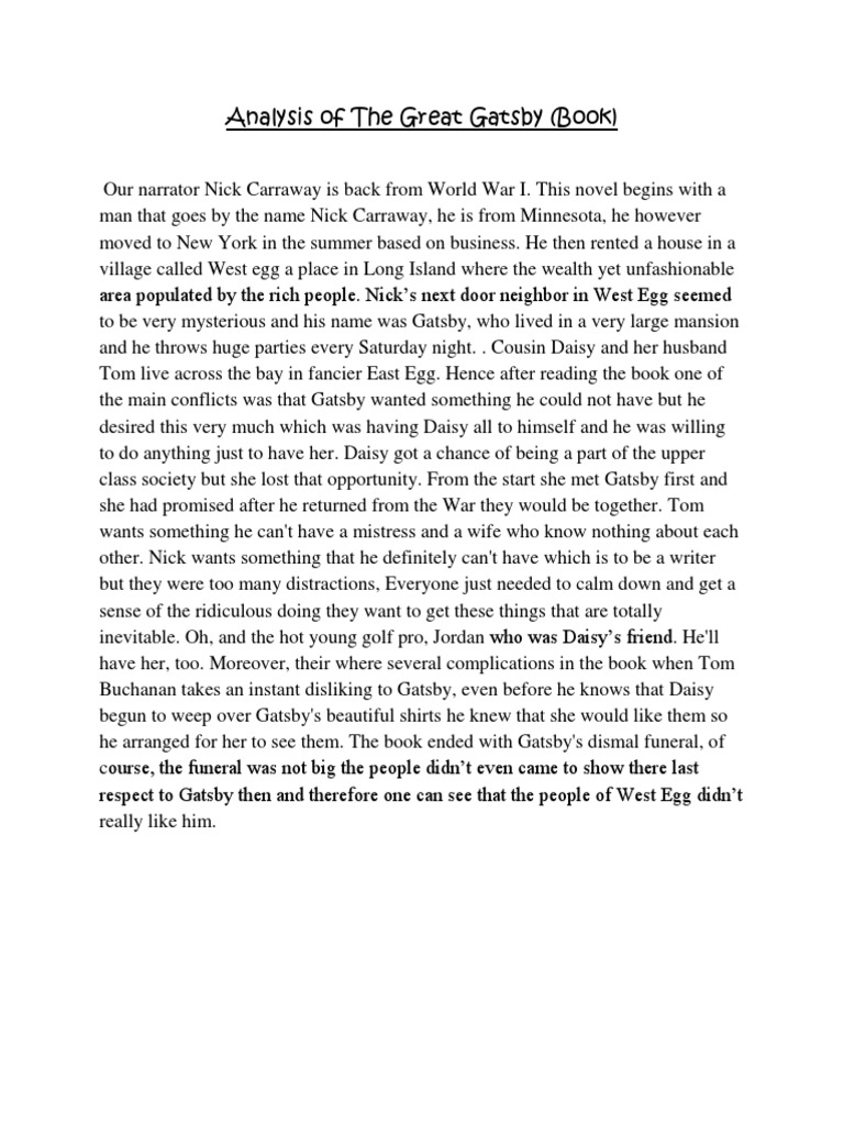 Analysis of The Great Gatsby (Book) | PDF | The Great Gatsby