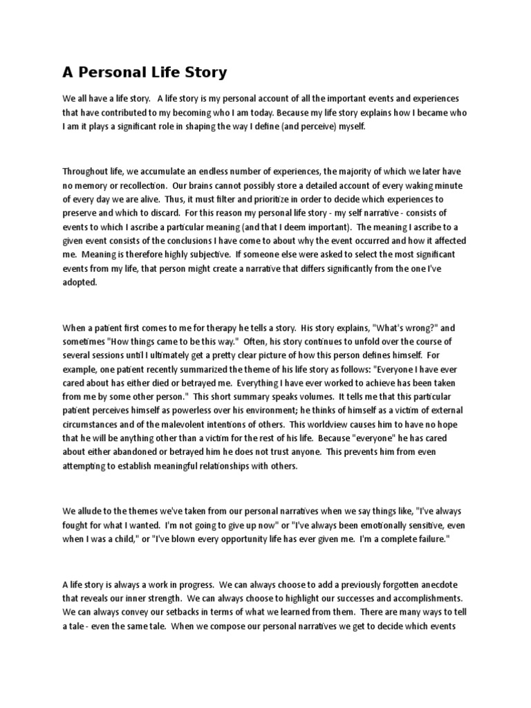 A Personal Life Story | PDF | Narrative | Self