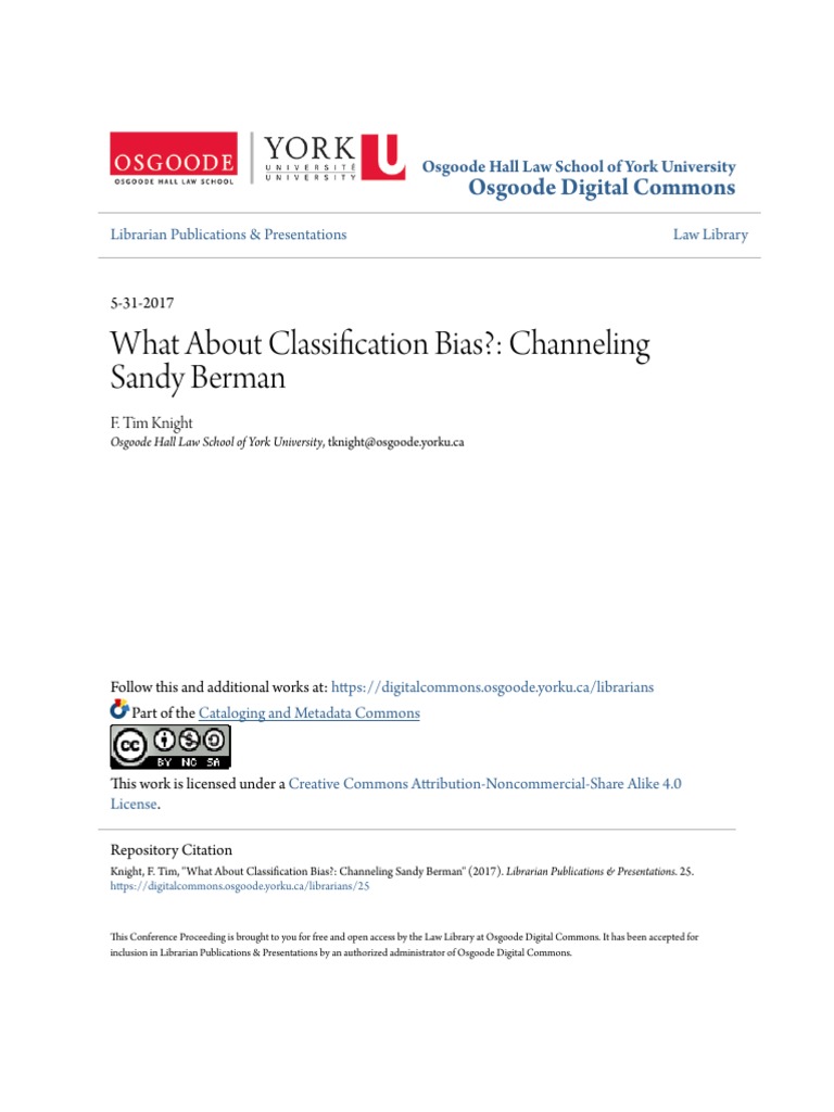 What About Classification Bias - Channeling Sandy Berman | PDF ...