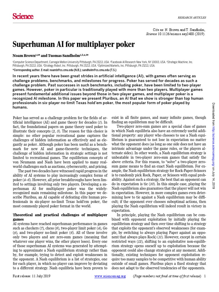 POKER Science - Aay2400.full | PDF | Artificial Intelligence ...