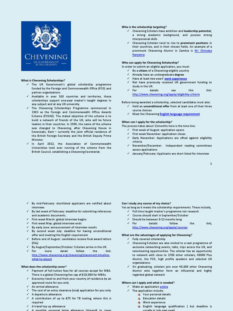 Chevening Scholarship Overview and Timeline | PDF