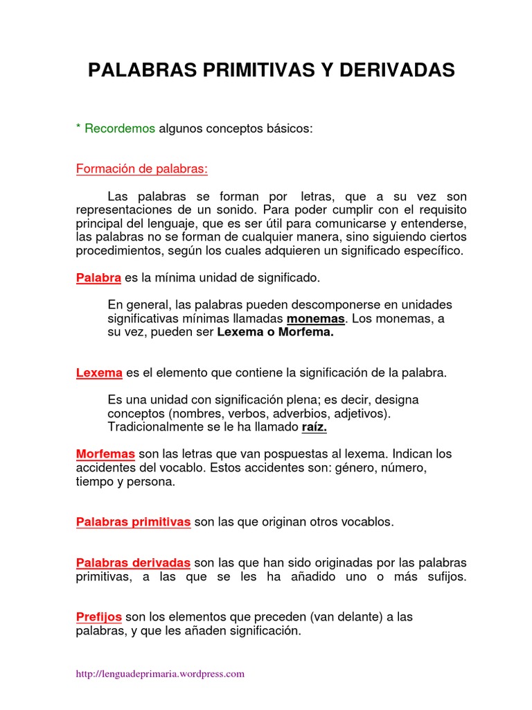 Ejercicios Palabras Primitivas Y Derivadas 50+ Palabras Hojas De