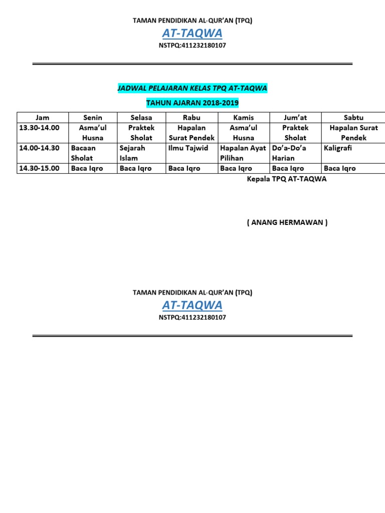 Jadwal TPQ | PDF