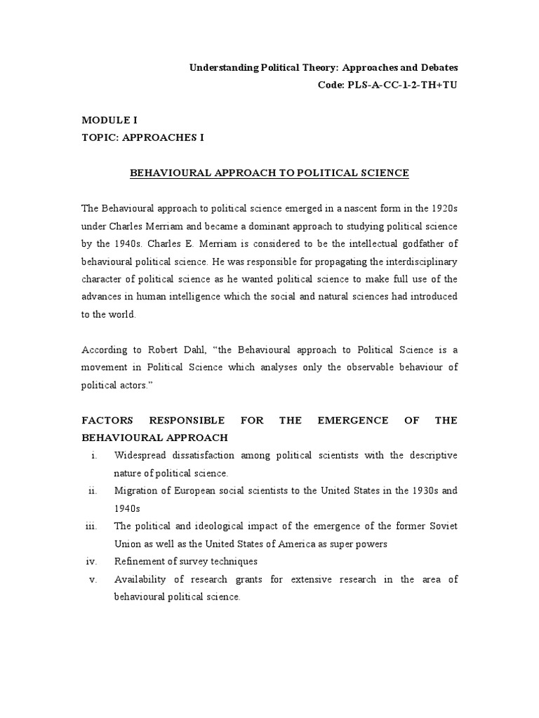 Behavioural Approach in Political Science | PDF | Political Science ...