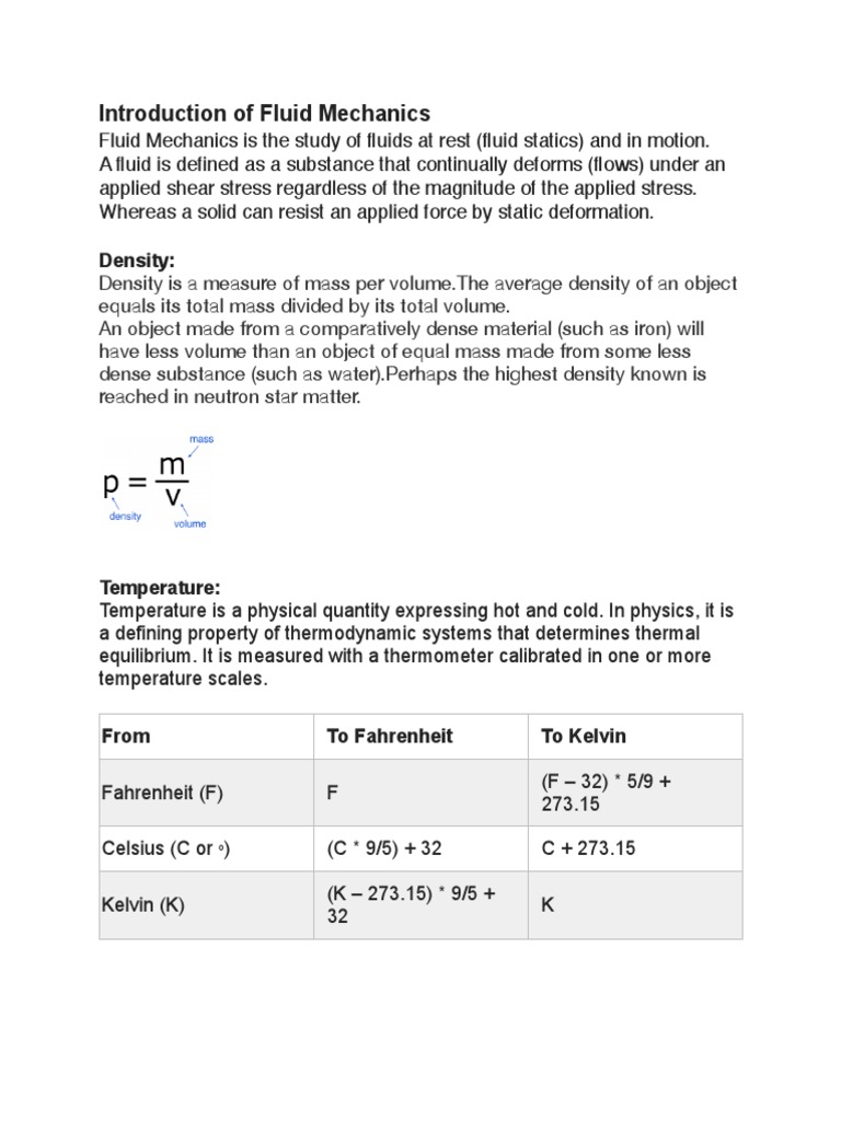 Fluid Mechanics Introduction | PDF | Density | Buoyancy