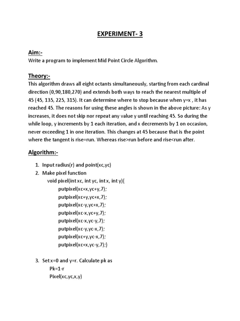 Mid Point Circle Algorithm | PDF | Discrete Mathematics | Geometry