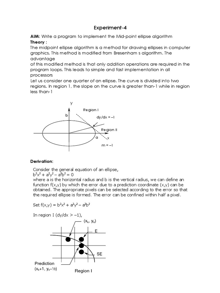 Mid Point Ellipse Algorithm | PDF | Ellipse | Algorithms