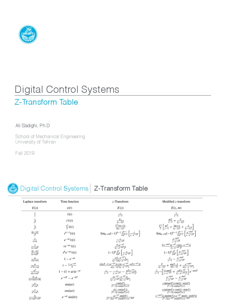 Z-Transform Table for Digital Control Systems | PDF