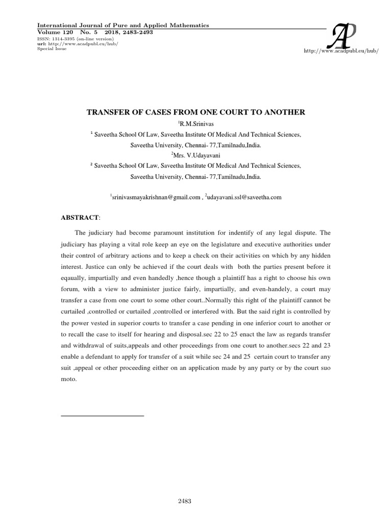 Transfer of Cases From One Court To Another: Abstract | PDF | Lawsuit ...