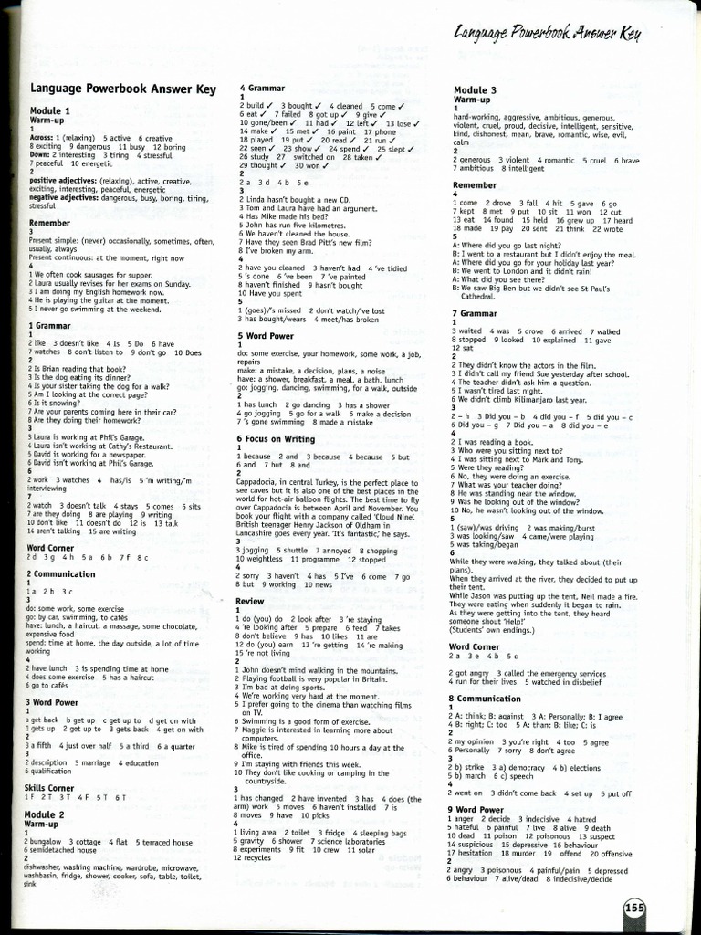 Language Powerbook Answer Key Pre Intermediate 1 PDF | PDF