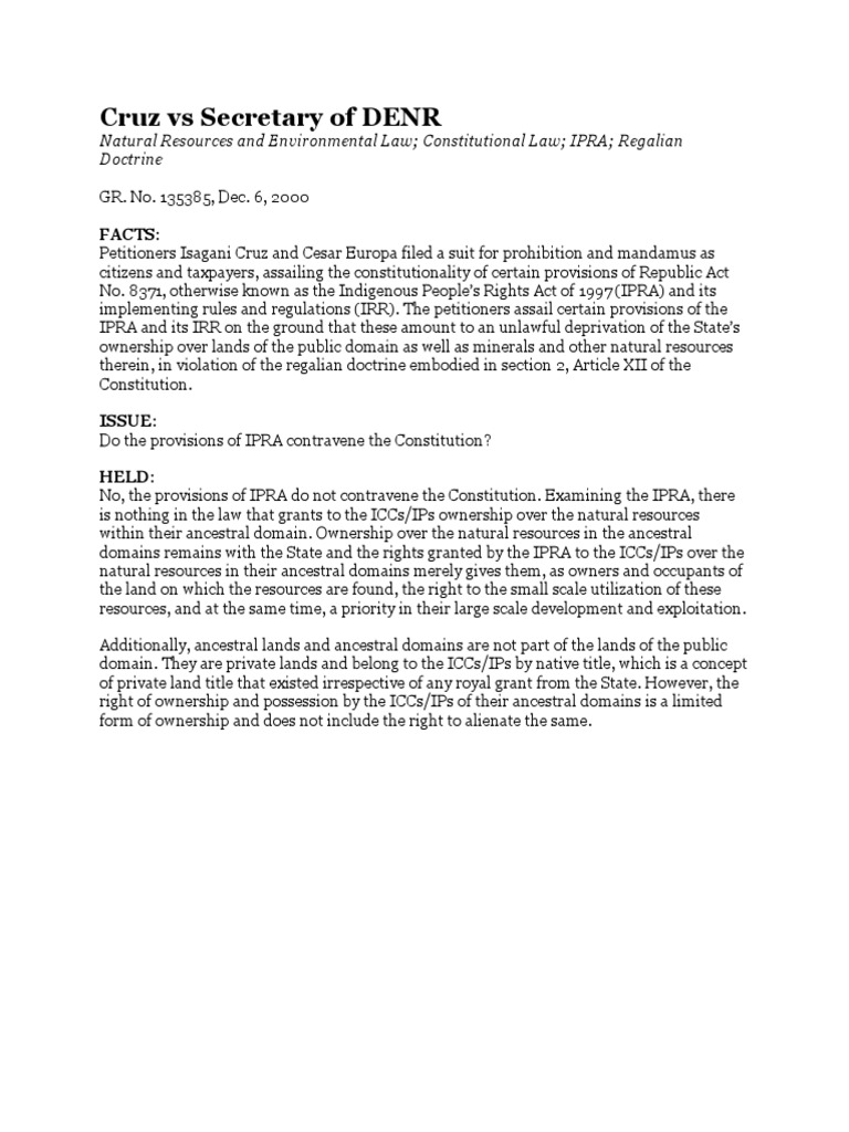 IPRA Constitutionality: Cruz v. DENR Case | PDF