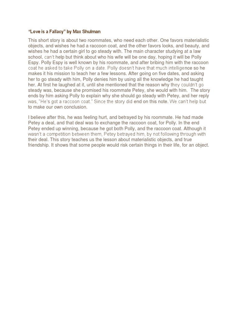 "Love Is A Fallacy" by Max Shulman | PDF | Philosophy | Mystery ...