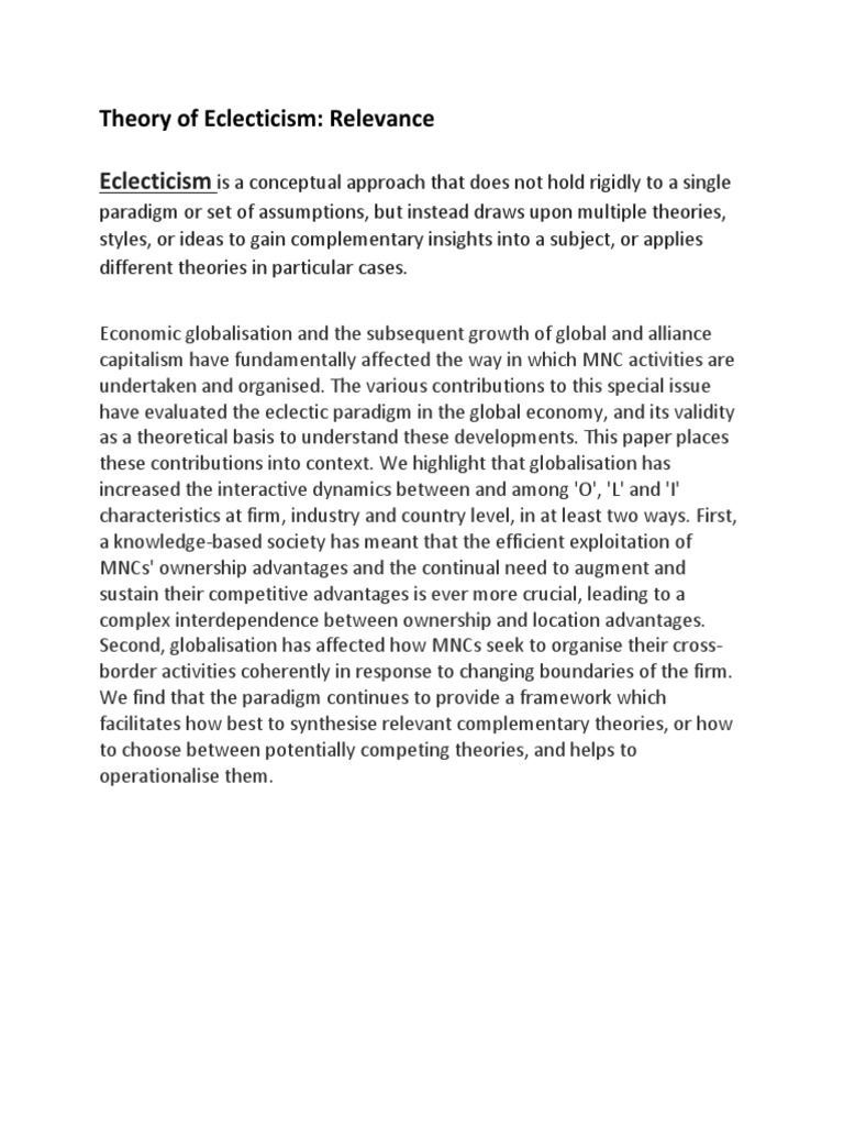 Relevance of Theory of Eclecticism | PDF