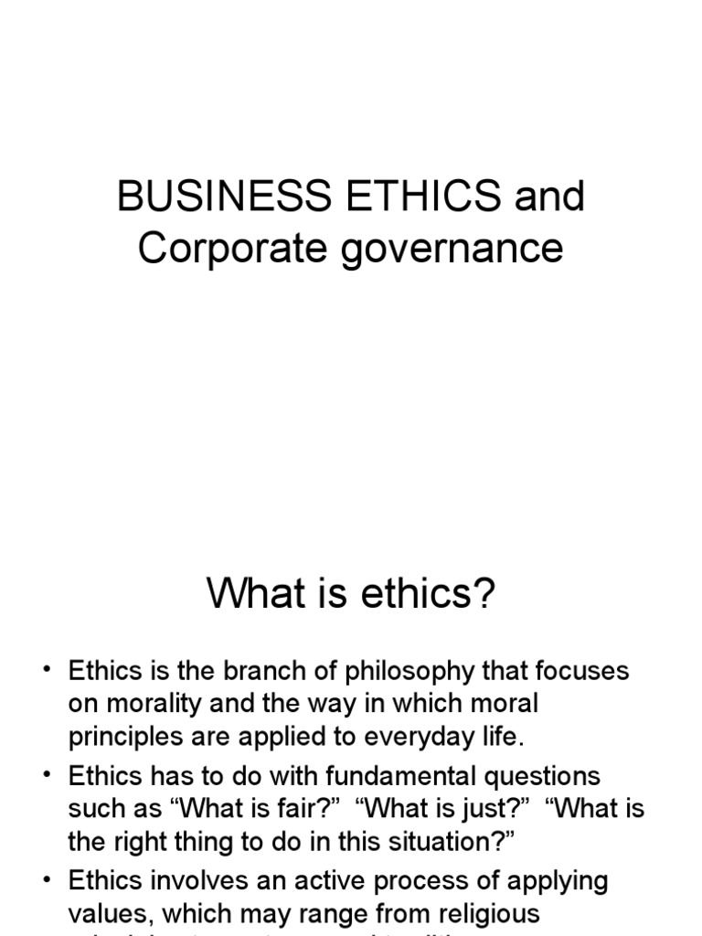 Ethics and Corporate Governance | PDF | Business Ethics | Corporate ...