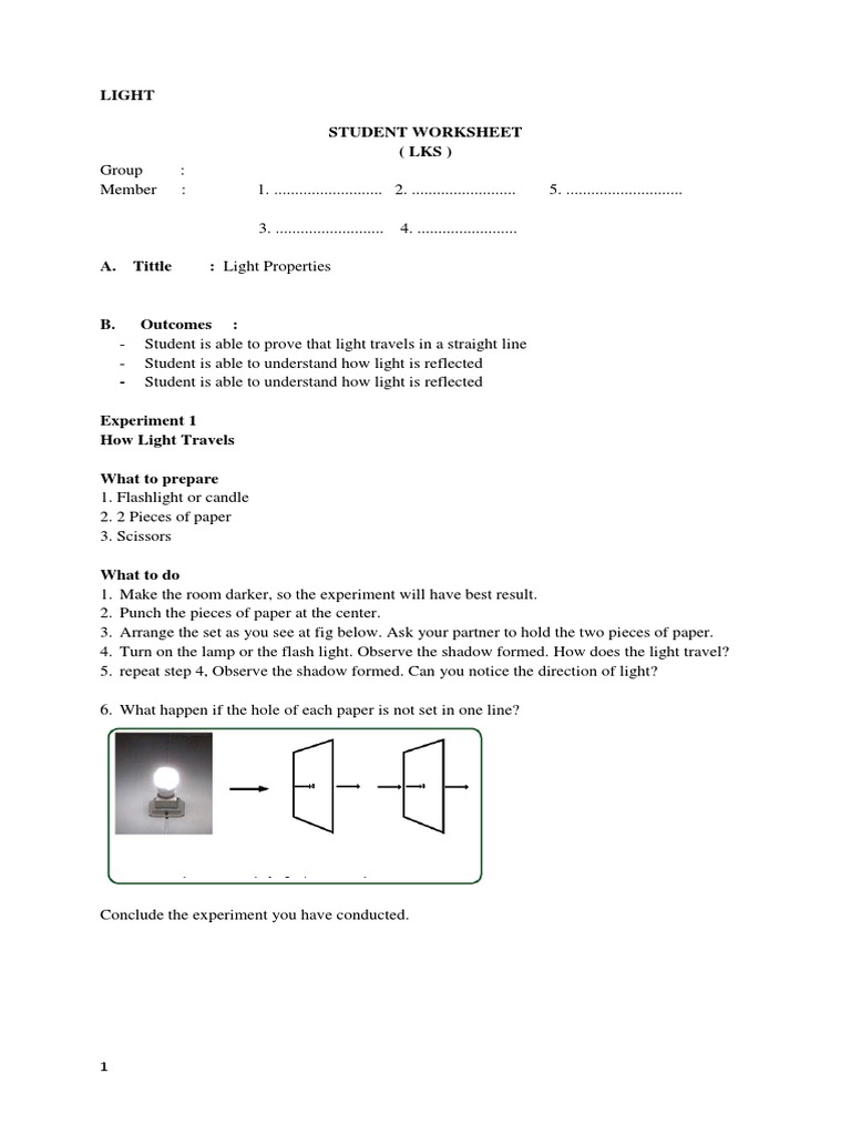 Light Student Worksheet (LKS) | PDF | Optics | Physics