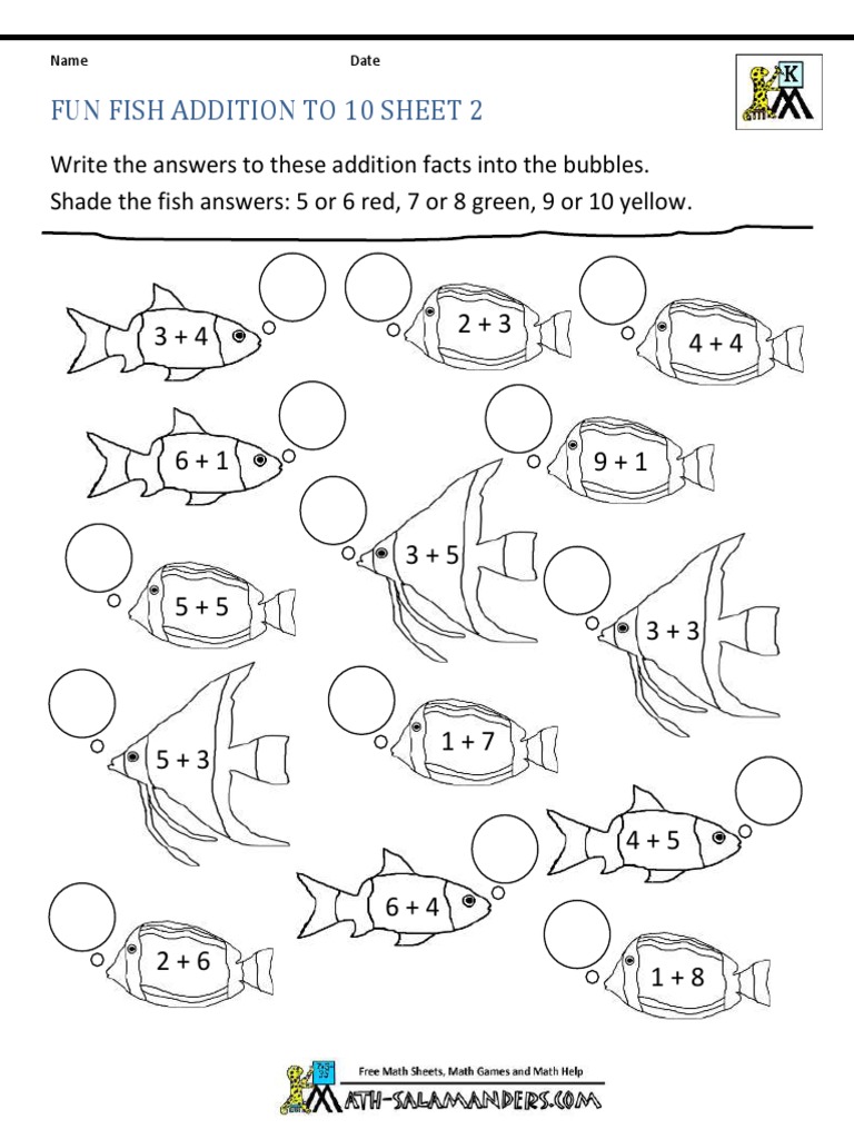 Fun Fish Addition Worksheet for Grade 2 | PDF
