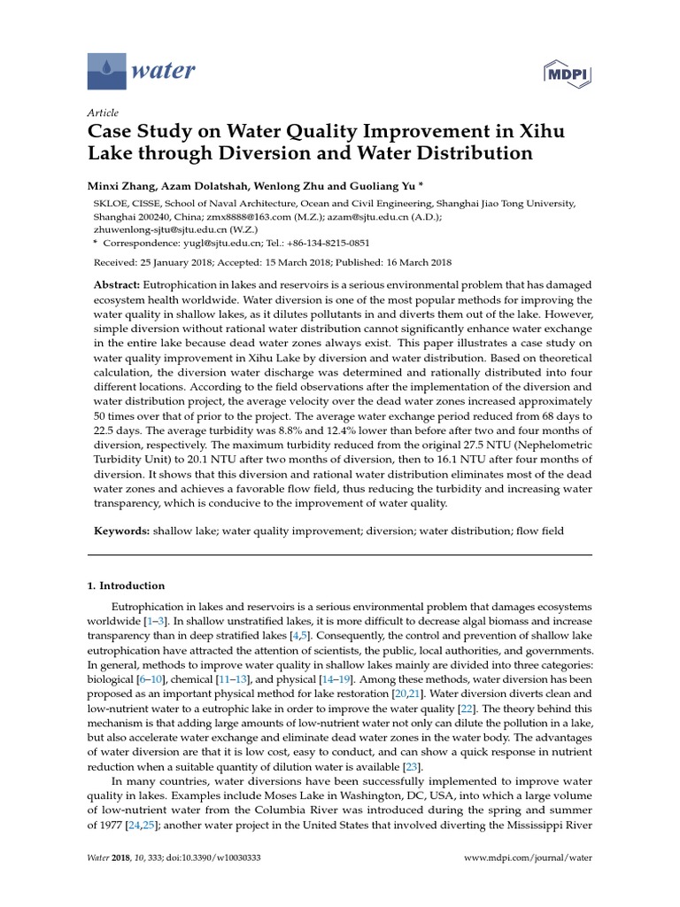 Water: Case Study On Water Quality Improvement in Xihu Lake Through ...
