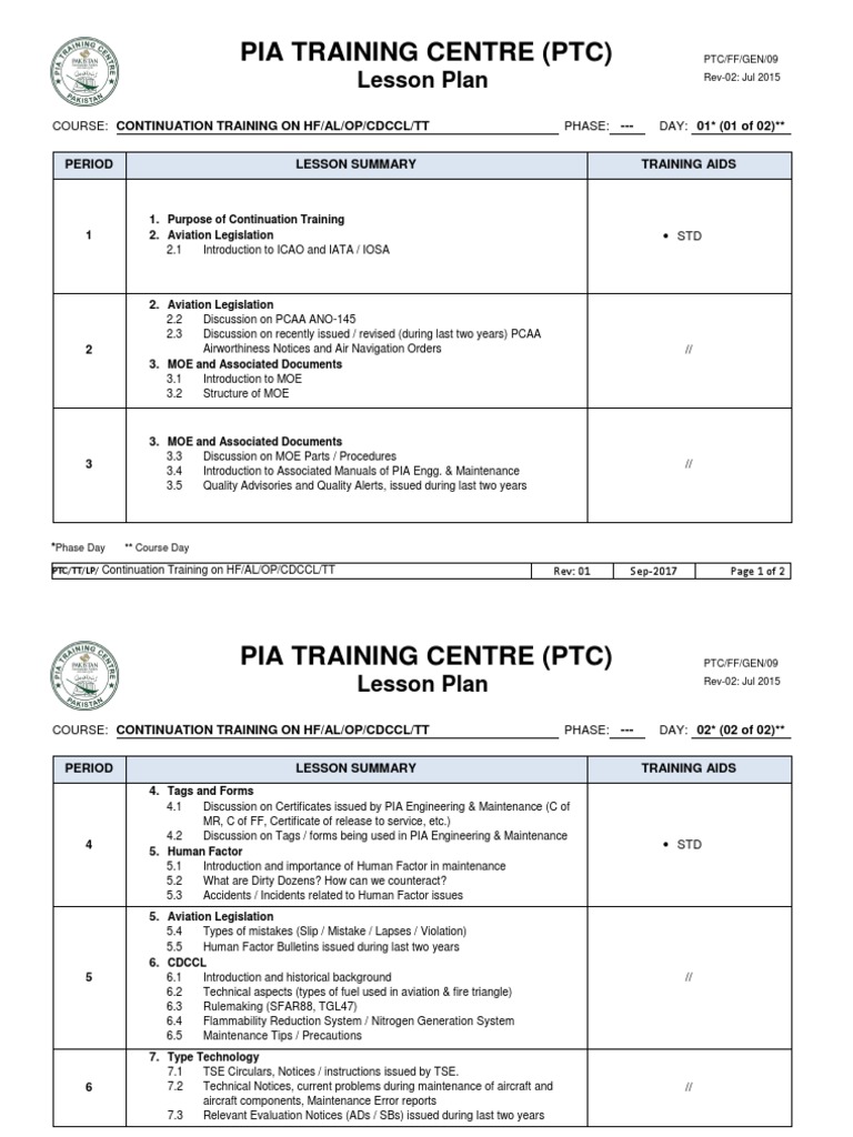 Continuing Training Lesson Plan | PDF | Aviation Safety | Aviation