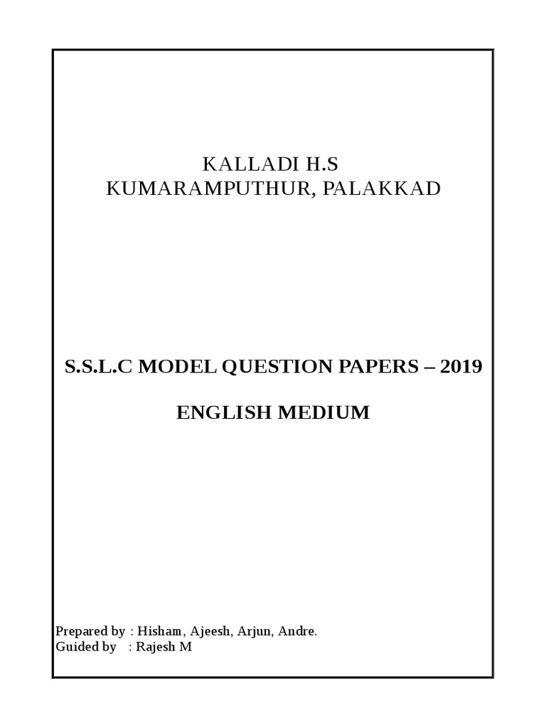 SSLC Class 10 Maths Model Paper 2019 | PDF | Triangle | Circle