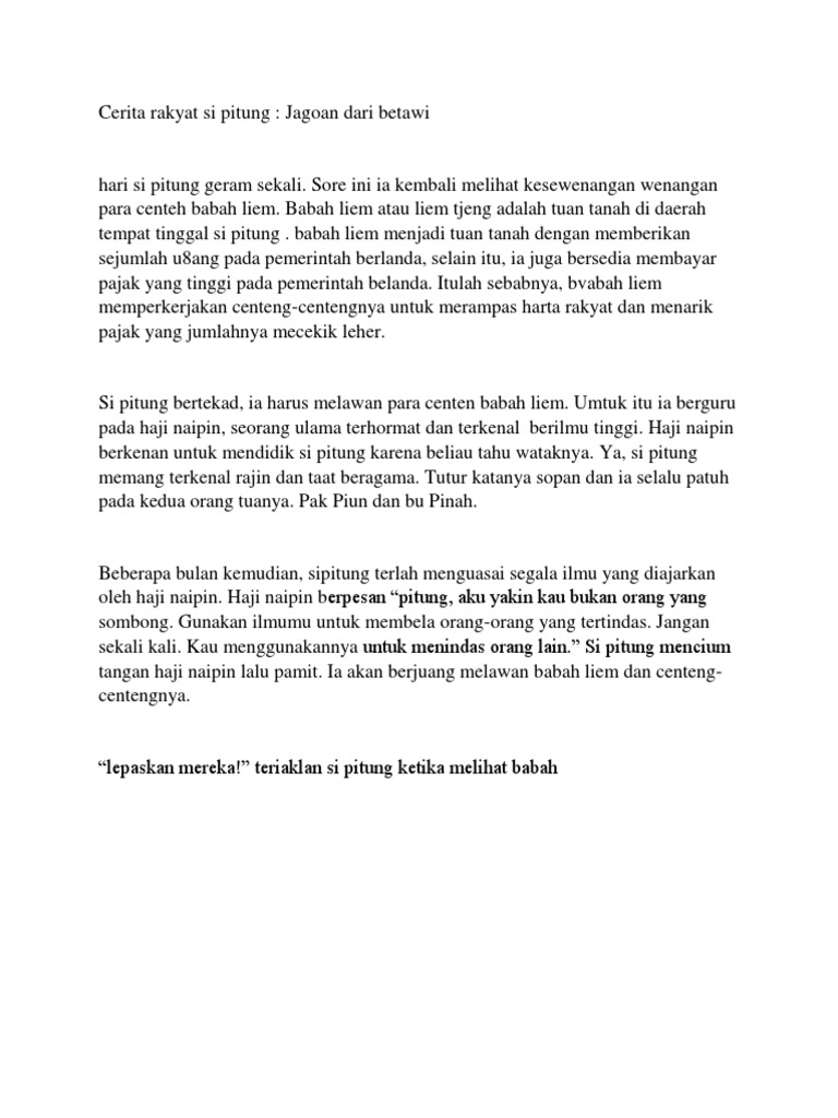 Cerita Rakyat Si Pitung | PDF
