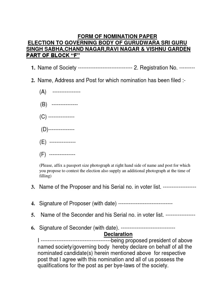 Form of Nomination Paper | PDF | Punjab | Elections
