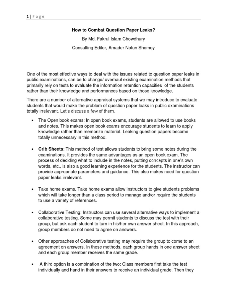 How To Combat Question Paper Leaks | PDF | Students | Question