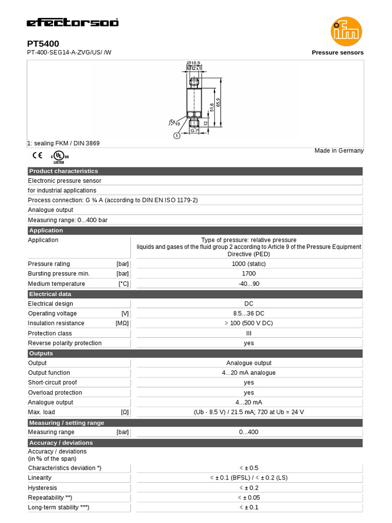 Product Characteristics: Pressure Sensors | PDF | Sensor | Electrical ...