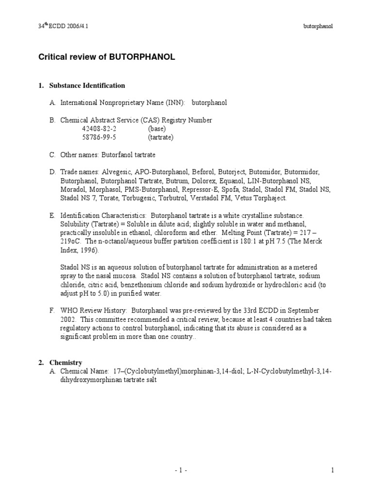 Critical Review of BUTORPHANOL: 1. Substance Identification | PDF ...