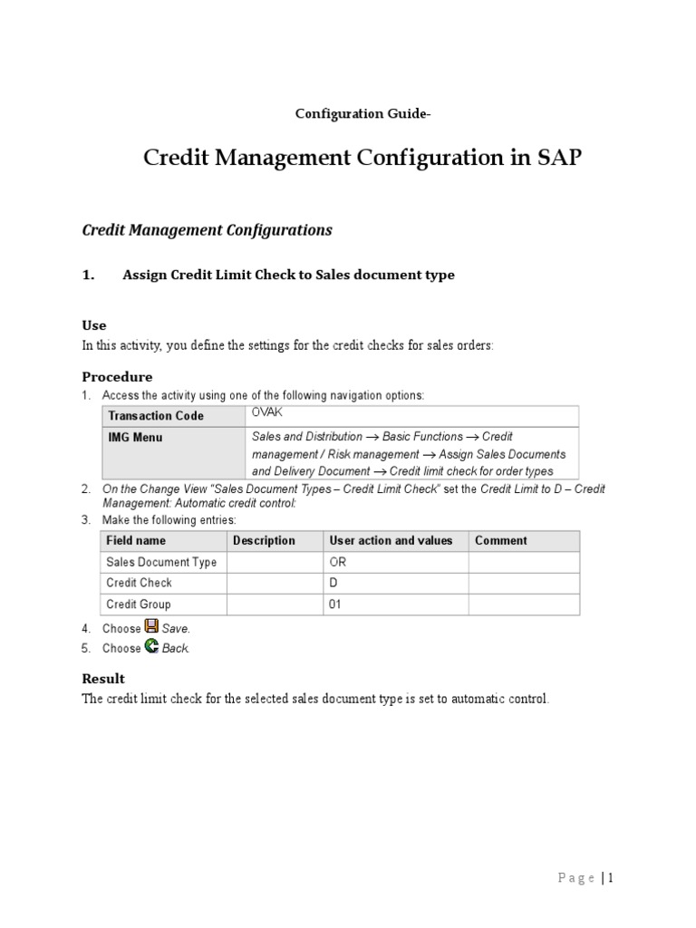 SAP SD Credit Management Configuration Guide | PDF | Menu (Computing ...