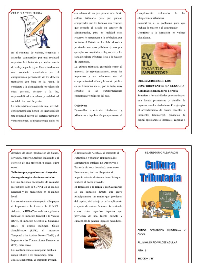 Triptico Cultura Tributaria | PDF | Impuestos | Impuesto sobre la renta